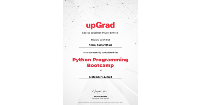 Neeraj Kumar Bhola on LinkedIn: Python Bootcamp ML C66-68 • Neeraj ... Neeraj Kumar Bhola on LinkedIn: Python Bootcamp ML C66-68 • Neeraj ...