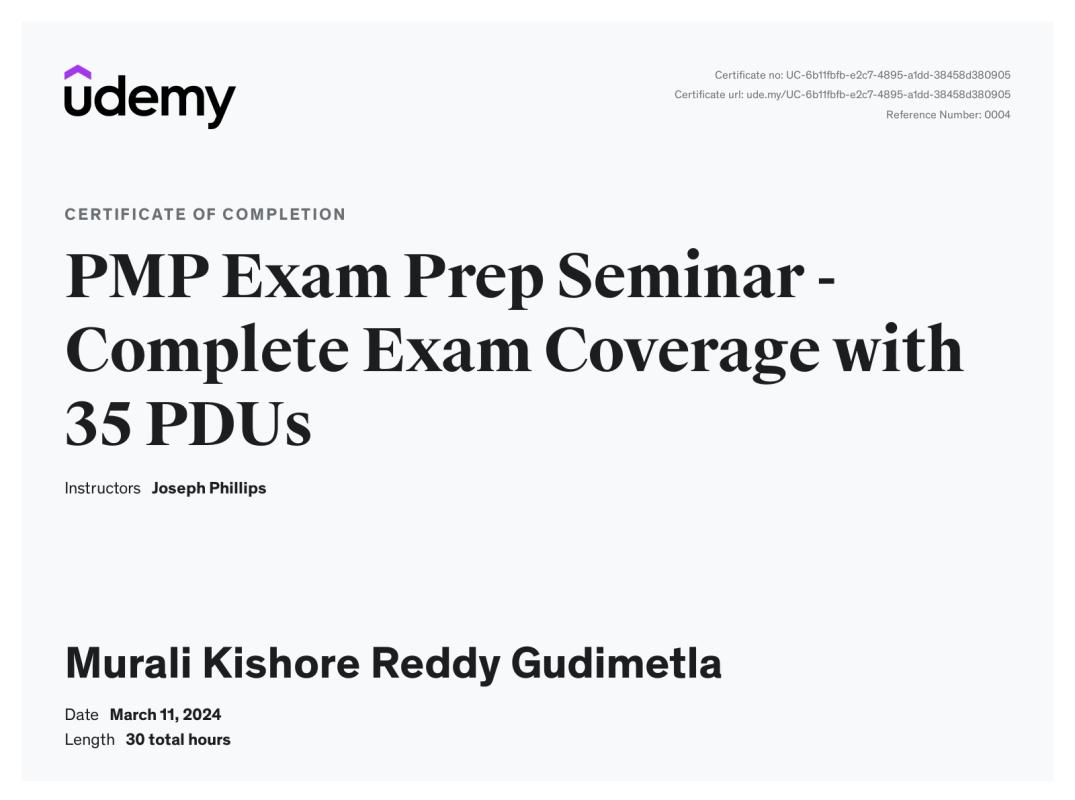 Murali Kishore Gudimetla, PMP® PSM™ on LinkedIn: Udemy Course ... Murali Kishore Gudimetla, PMP® PSM™ on LinkedIn: Udemy Course ...