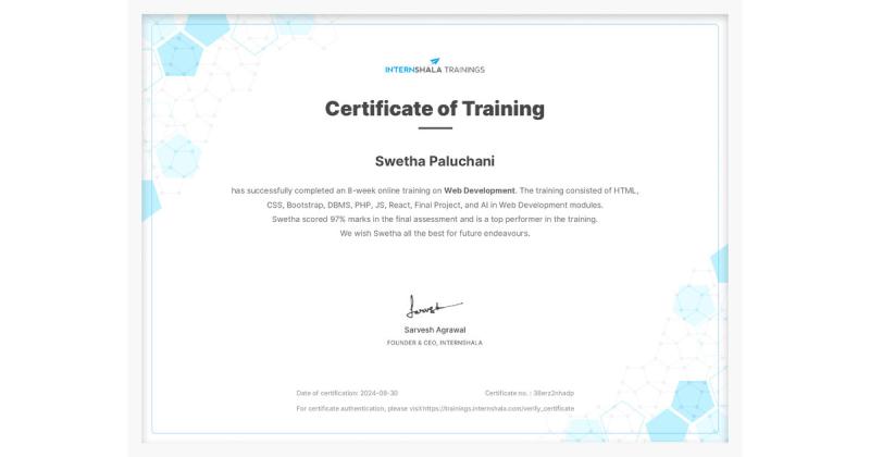 swetha paluchani on LinkedIn: Successfully completed the Web ... swetha paluchani on LinkedIn: Successfully completed the Web ...