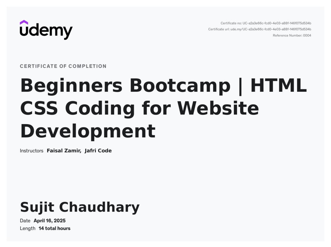 Udemy Course Completion Certificate | SUJIT CHAUDHARY Udemy Course Completion Certificate | SUJIT CHAUDHARY