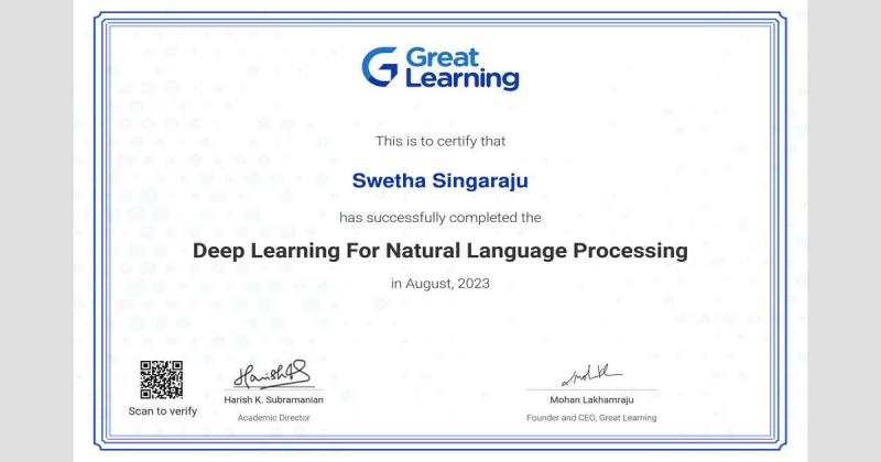 Swetha S. on LinkedIn: SWETHA SINGARAJU successfully completed DL-NLP ... Swetha S. on LinkedIn: SWETHA SINGARAJU successfully completed DL-NLP ...