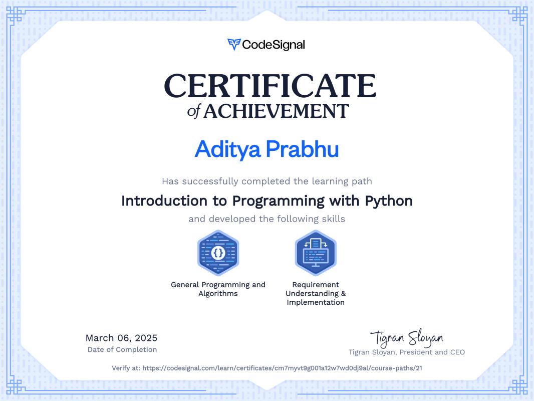 Path certificate for Introduction to Programming with Python | Aditya ... Path certificate for Introduction to Programming with Python | Aditya ...
