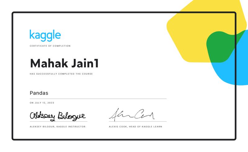 Mahak Jain on LinkedIn: Mahak Jain1 completed the Pandas course on Kaggle! Mahak Jain on LinkedIn: Mahak Jain1 completed the Pandas course on Kaggle!