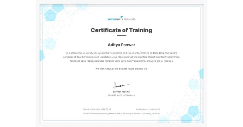 Aditya Panwar on LinkedIn: Successfully completed the Core Java ... Aditya Panwar on LinkedIn: Successfully completed the Core Java ...