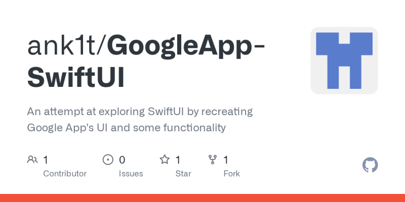 Ankit Singh on LinkedIn: GitHub - ank1t/GoogleApp-SwiftUI: An attempt ... Ankit Singh on LinkedIn: GitHub - ank1t/GoogleApp-SwiftUI: An attempt ...