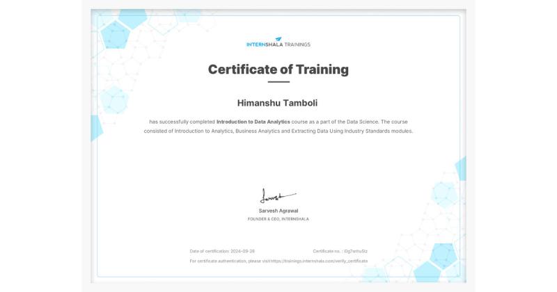 Himanshu Tamboli on LinkedIn: Successfully completed the Introduction ... Himanshu Tamboli on LinkedIn: Successfully completed the Introduction ...