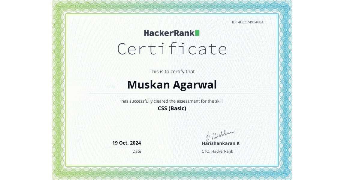 Muskan Agarwal on LinkedIn: HackerRank Skill Certificate Muskan Agarwal on LinkedIn: HackerRank Skill Certificate