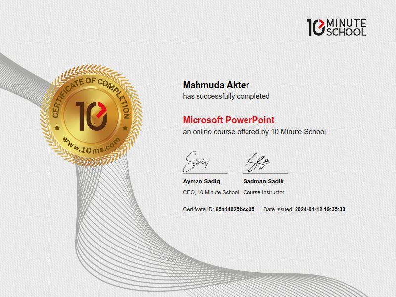 Mahmuda Akter Mariya on LinkedIn: Microsoft PowerPoint Course Certificate Mahmuda Akter Mariya on LinkedIn: Microsoft PowerPoint Course Certificate