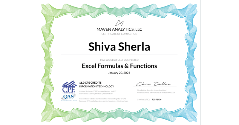 Completed excel formulas and functions course | ShivaKumar Sherla ... Completed excel formulas and functions course | ShivaKumar Sherla ...