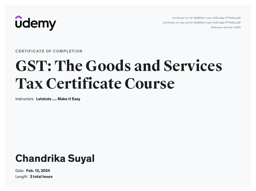 Chandrika Suyal on LinkedIn: Udemy Course Completion Certificate Chandrika Suyal on LinkedIn: Udemy Course Completion Certificate