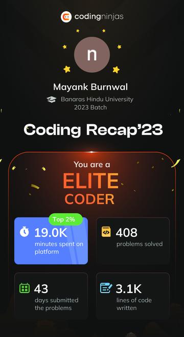 Mayank Burnwal on LinkedIn: Coding Recap'23 | Coding Ninjas Mayank Burnwal on LinkedIn: Coding Recap'23 | Coding Ninjas
