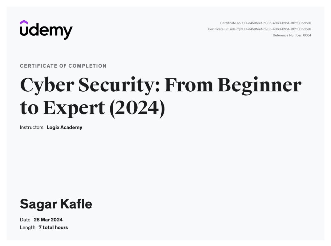 Udemy Course Completion Certificate | Sagar Kafle Udemy Course Completion Certificate | Sagar Kafle