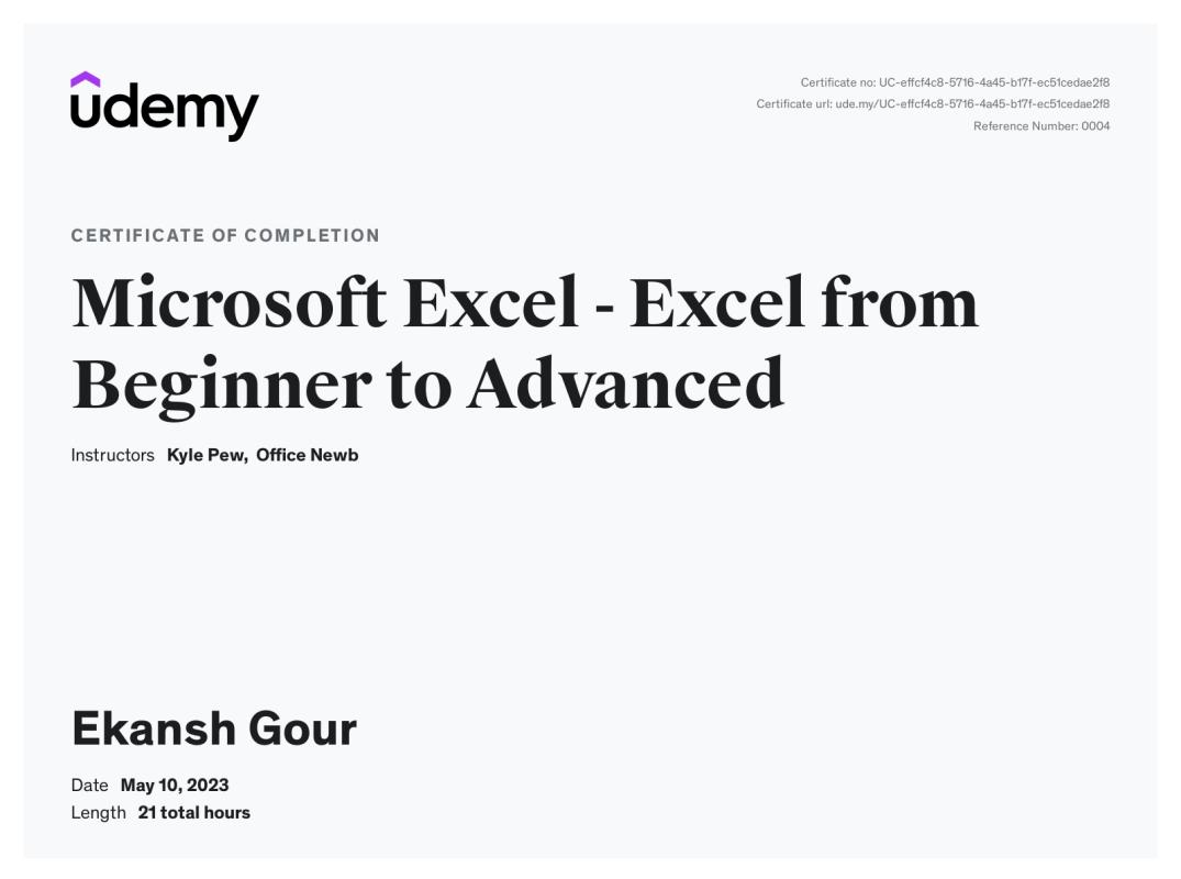 Udemy Course Completion Certificate | Ekansh Gour Udemy Course Completion Certificate | Ekansh Gour