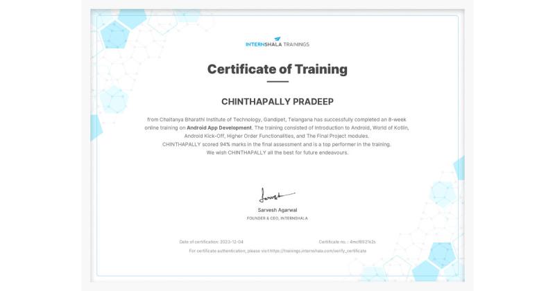 Successfully completed the Android App Development training from ... Successfully completed the Android App Development training from ...