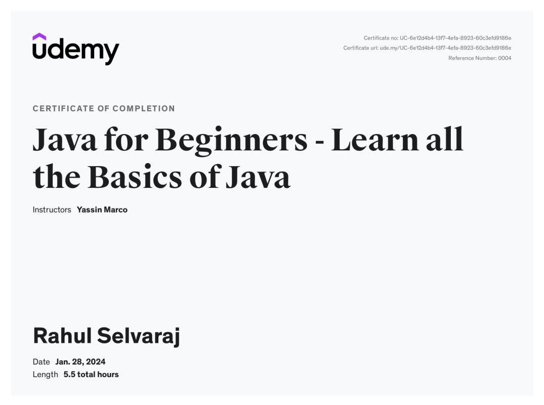 Udemy Course Completion Certificate | Rahul Selvaraj Udemy Course Completion Certificate | Rahul Selvaraj