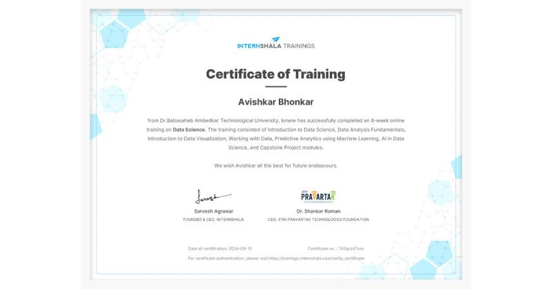 Avishkar Bhonkar on LinkedIn: Successfully completed the Data Science ... Avishkar Bhonkar on LinkedIn: Successfully completed the Data Science ...