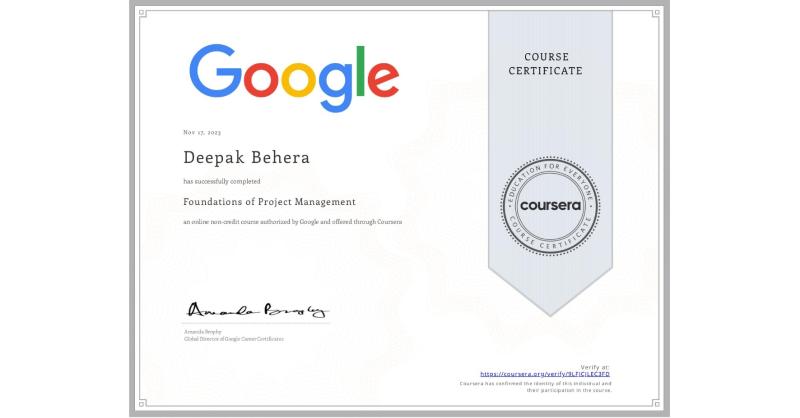 Completion Certificate for Foundations of Project Management | Deepak ... Completion Certificate for Foundations of Project Management | Deepak ...