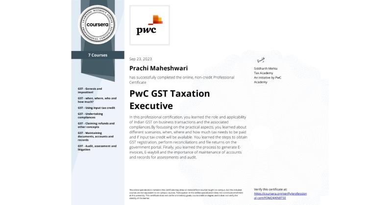 Prachi Maheshwari on LinkedIn: Completion Certificate for PwC GST ... Prachi Maheshwari on LinkedIn: Completion Certificate for PwC GST ...