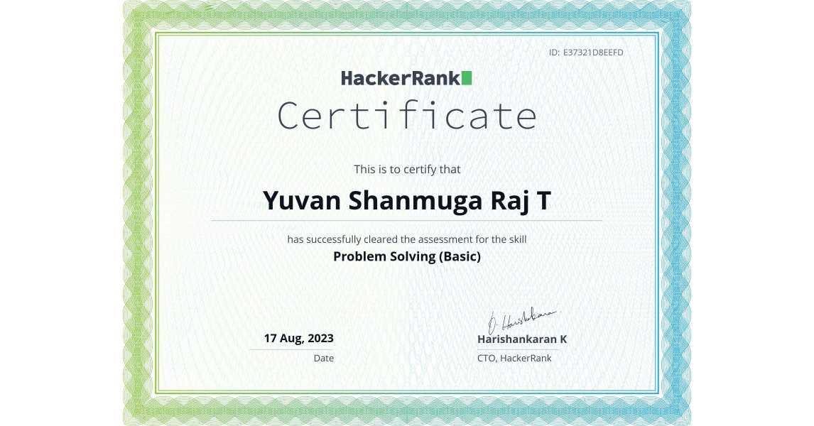 Yuvan Shara on LinkedIn: HackerRank Skill Certificate Yuvan Shara on LinkedIn: HackerRank Skill Certificate