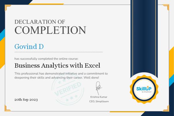 Govind D has successfully completed the online course Business ... Govind D has successfully completed the online course Business ...