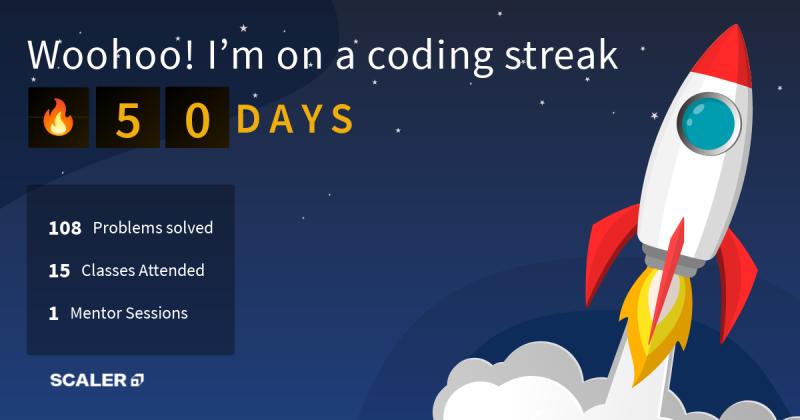 Sreeram Diwakar R on LinkedIn: I have been coding on Scaler for 50 days Sreeram Diwakar R on LinkedIn: I have been coding on Scaler for 50 days