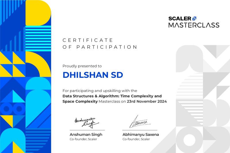 DHILSHAN SD on LinkedIn: Certificate | Data Structures & Algorithm ... DHILSHAN SD on LinkedIn: Certificate | Data Structures & Algorithm ...