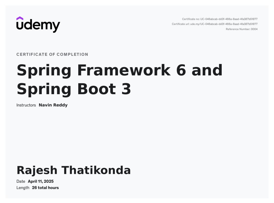 Udemy Course Completion Certificate | Rajesh Thatikonda Udemy Course Completion Certificate | Rajesh Thatikonda