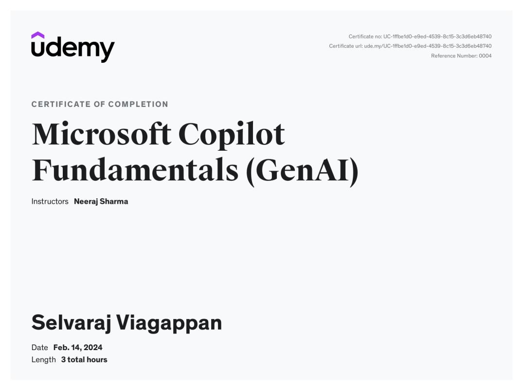 Selvaraj Viagappan on LinkedIn: Udemy Course Completion Certificate Selvaraj Viagappan on LinkedIn: Udemy Course Completion Certificate