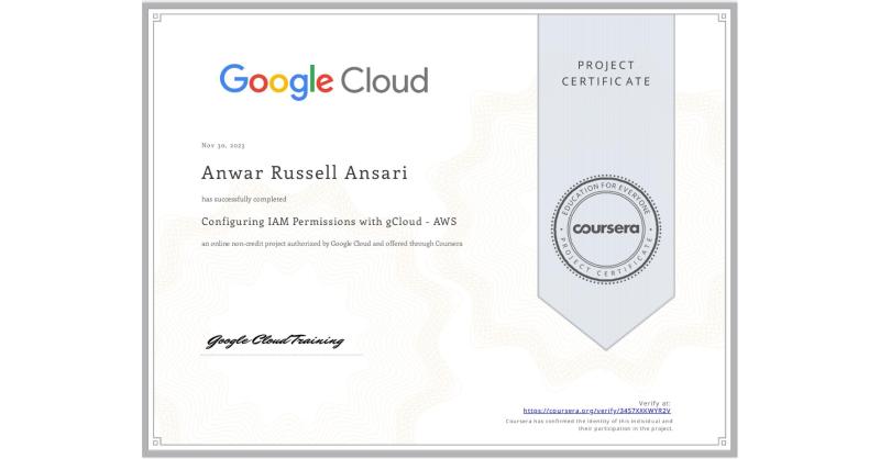 Anwar Ansari on LinkedIn: Completion Certificate for Configuring IAM ... Anwar Ansari on LinkedIn: Completion Certificate for Configuring IAM ...