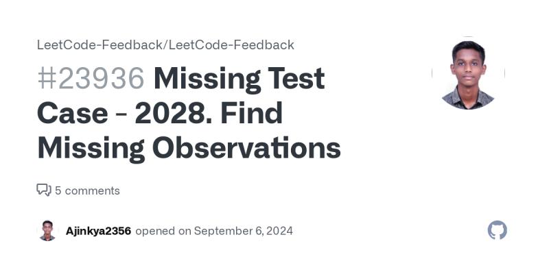 Ajinkya Jagtap on LinkedIn: Missing Test Case - 2028. Find Missing ... Ajinkya Jagtap on LinkedIn: Missing Test Case - 2028. Find Missing ...
