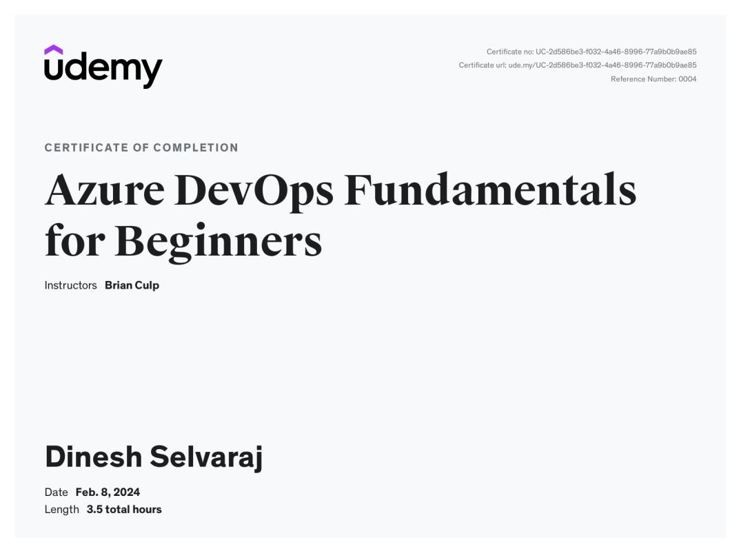 Dinesh Selvaraj on LinkedIn: Udemy Course Completion Certificate Dinesh Selvaraj on LinkedIn: Udemy Course Completion Certificate