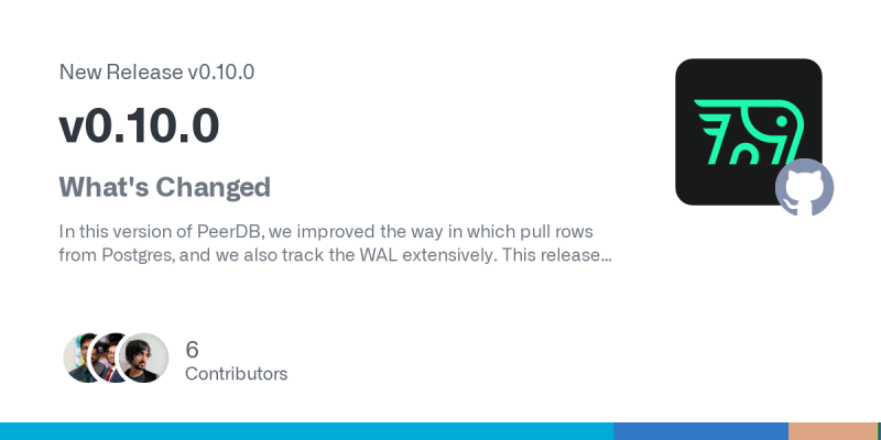 PeerDB (YC S23) on LinkedIn: Release v0.10.0 ยท PeerDB-io/peerdb PeerDB (YC S23) on LinkedIn: Release v0.10.0 ยท PeerDB-io/peerdb