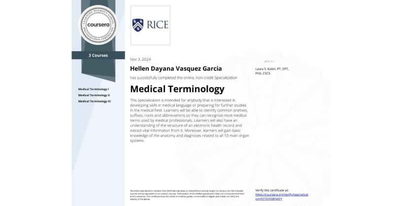 Hellen Vasquez on LinkedIn: Completion Certificate for Medical Terminology Hellen Vasquez on LinkedIn: Completion Certificate for Medical Terminology