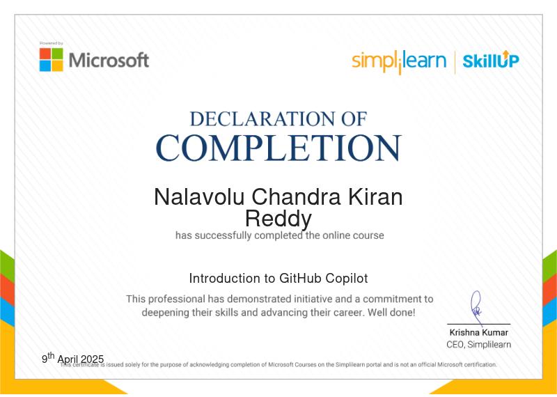 Nalavolu Chandra Kiran Reddy has successfully completed the ... Nalavolu Chandra Kiran Reddy has successfully completed the ...
