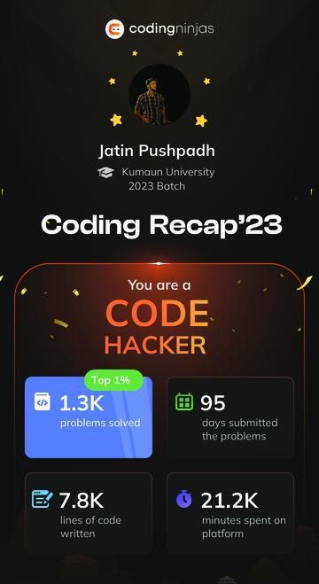 Jatin Pushpadh on LinkedIn: Coding Recap'23 | Coding Ninjas Jatin Pushpadh on LinkedIn: Coding Recap'23 | Coding Ninjas