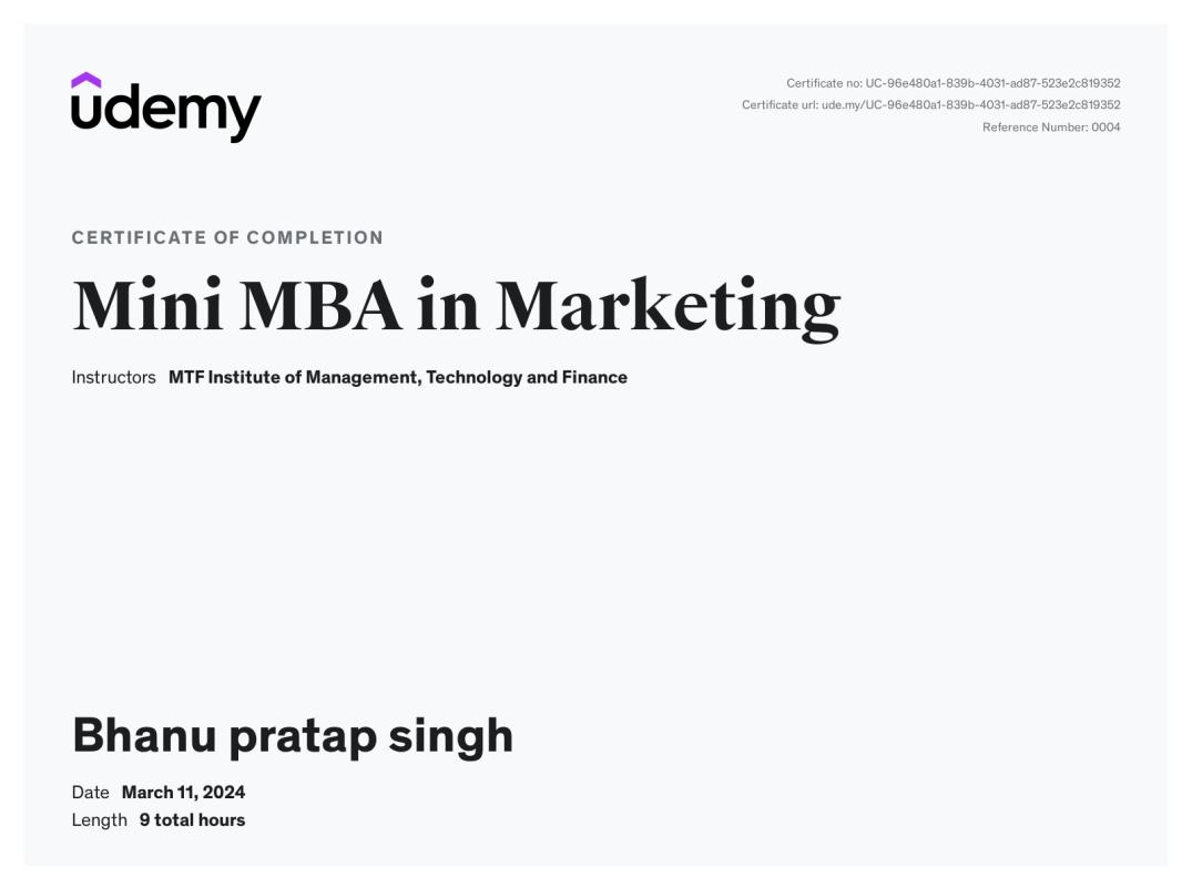 Udemy Course Completion Certificate | Bhanu Pratap Singh Udemy Course Completion Certificate | Bhanu Pratap Singh