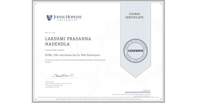 Lakshmi Prasanna Nadendla on LinkedIn: Completion Certificate for HTML ... Lakshmi Prasanna Nadendla on LinkedIn: Completion Certificate for HTML ...