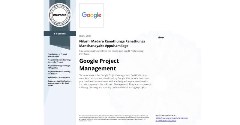 Nilushi Ranathunga on LinkedIn: Completion Certificate for Google ... Nilushi Ranathunga on LinkedIn: Completion Certificate for Google ...