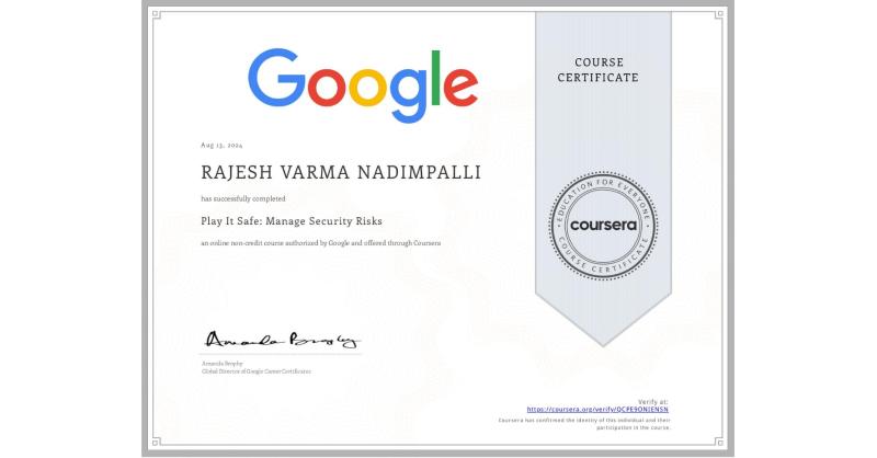 Rajesh Varma Nadimpalli on LinkedIn: Completion Certificate for Play It ... Rajesh Varma Nadimpalli on LinkedIn: Completion Certificate for Play It ...