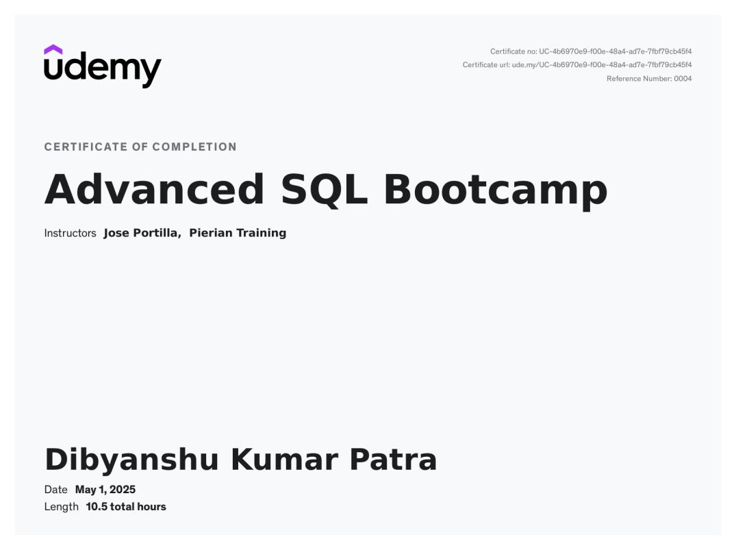 Udemy Course Completion Certificate | Dibyanshu Kumar Patra Udemy Course Completion Certificate | Dibyanshu Kumar Patra