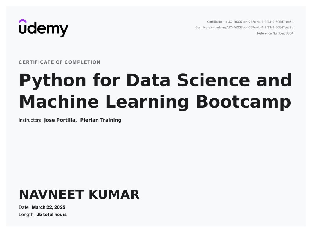 Udemy Course Completion Certificate | Navneet Kumar Udemy Course Completion Certificate | Navneet Kumar