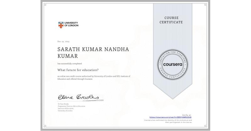 Completion Certificate for What future for education? | Sarath Kumar ... Completion Certificate for What future for education? | Sarath Kumar ...