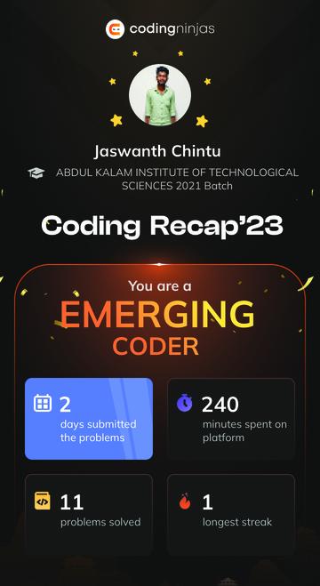 Jaswanth kumar on LinkedIn: Coding Recap'23 | Coding Ninjas Jaswanth kumar on LinkedIn: Coding Recap'23 | Coding Ninjas