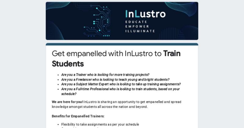 InLustro on LinkedIn: Get empanelled with InLustro to Train Students InLustro on LinkedIn: Get empanelled with InLustro to Train Students