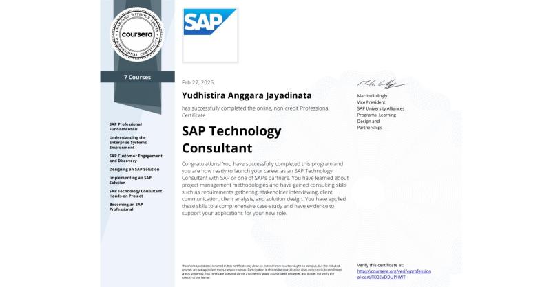 Completion Certificate for SAP Technology Consultant | Yudhistira ... Completion Certificate for SAP Technology Consultant | Yudhistira ...