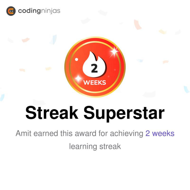 Amit Kumar on LinkedIn: Codingninjas | Achievements Amit Kumar on LinkedIn: Codingninjas | Achievements