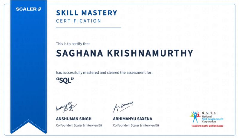 Saghana Krishnamurthy on LinkedIn: Skill Certified Certificate Saghana Krishnamurthy on LinkedIn: Skill Certified Certificate