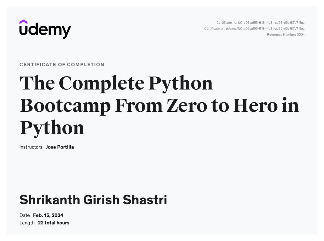 Shrikanth Shastri on LinkedIn: Udemy Course Completion Certificate Shrikanth Shastri on LinkedIn: Udemy Course Completion Certificate