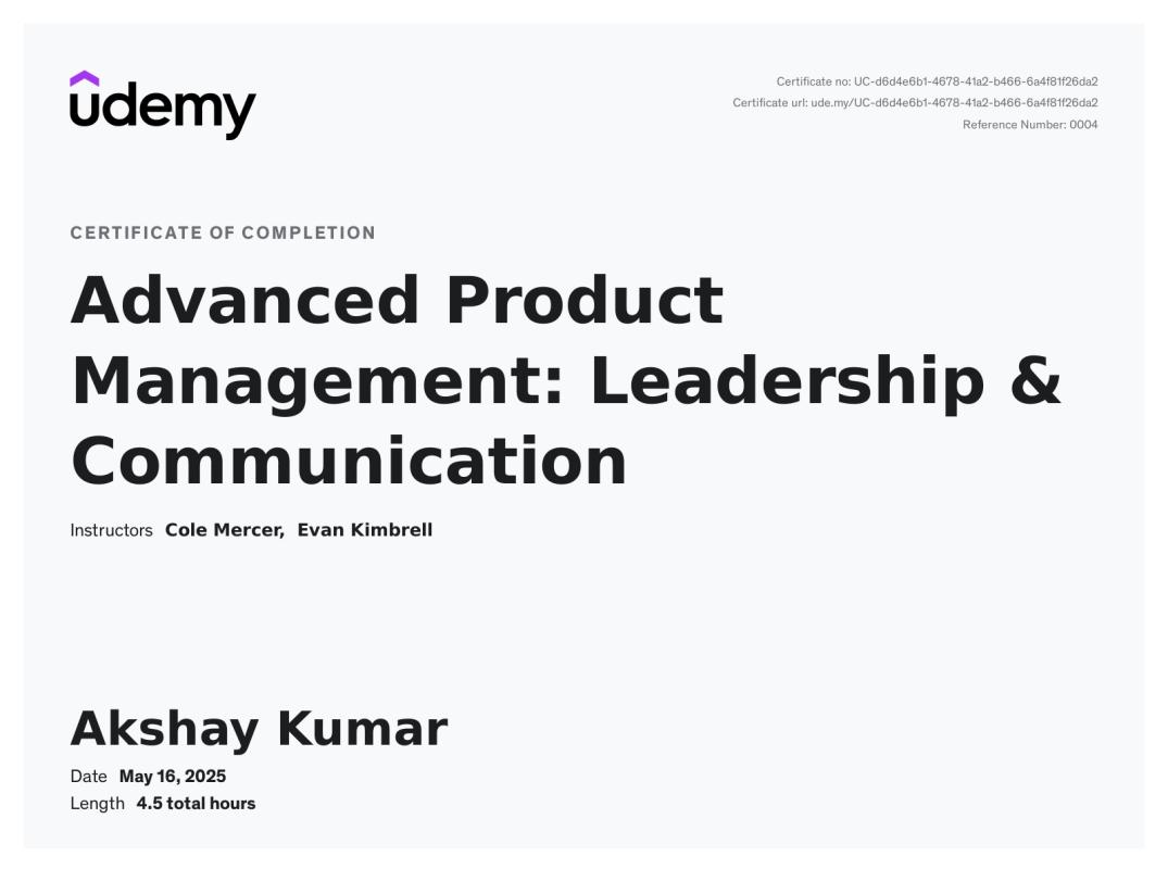 Udemy Course Completion Certificate | Akshay Kumar Udemy Course Completion Certificate | Akshay Kumar