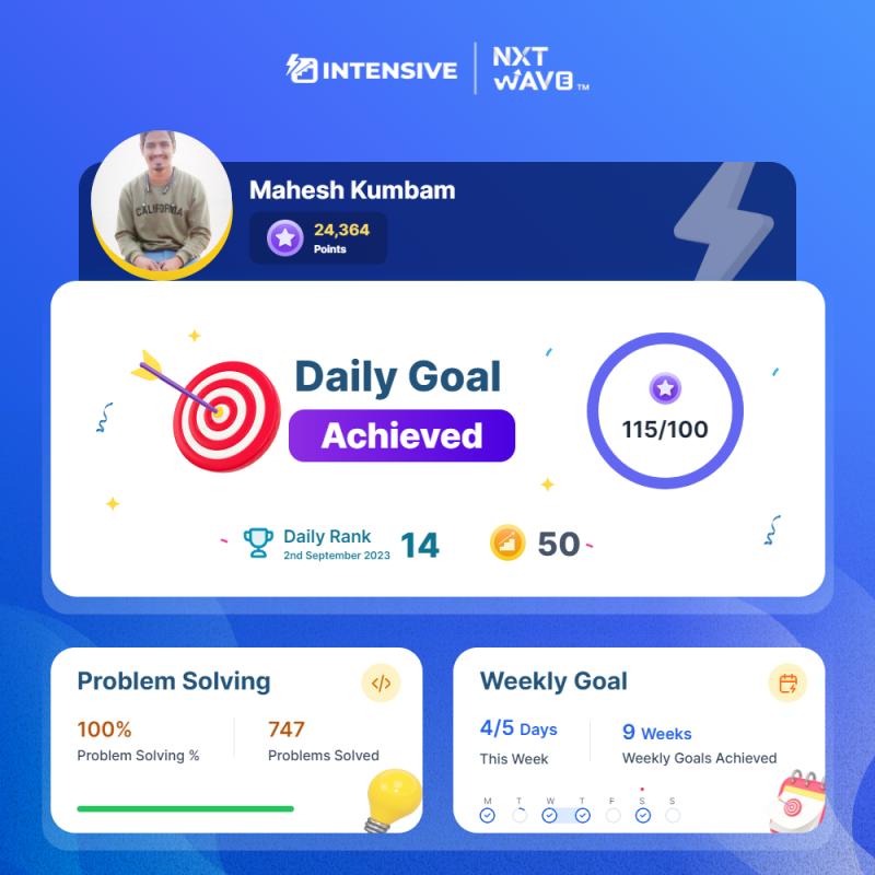 Kumbam Mahesh Reddy on LinkedIn: #learningprogress #nxtwave #ccbp # ... Kumbam Mahesh Reddy on LinkedIn: #learningprogress #nxtwave #ccbp # ...